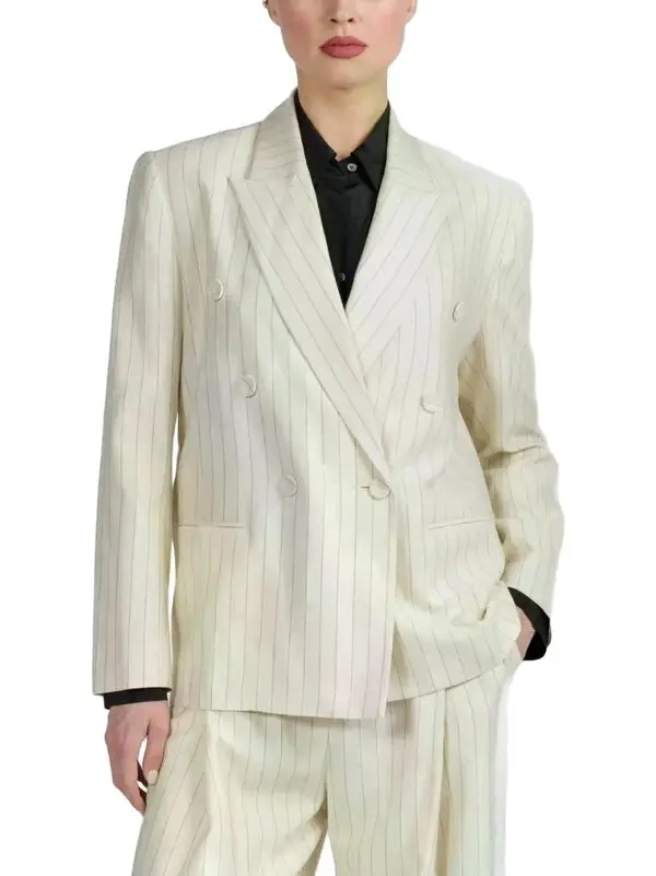 THE SEI Pinstriped Double-breasted Blazer - Neutrals