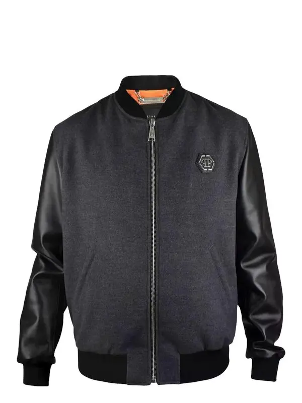 Philipp Plein Leather-sleeved Bomber Jacket - Grey