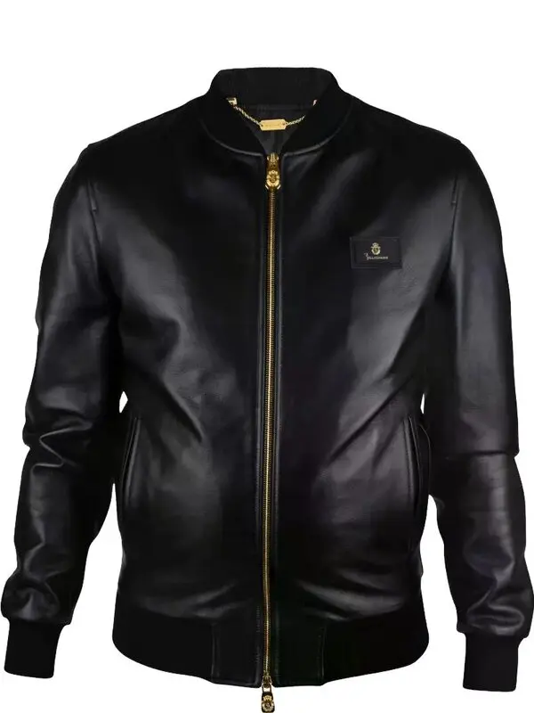 BILLIONAIRE Logo-patch Leather Jacket - Black