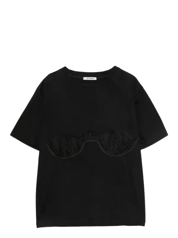 PARLOR Lace Appliqué T-shirt - Black