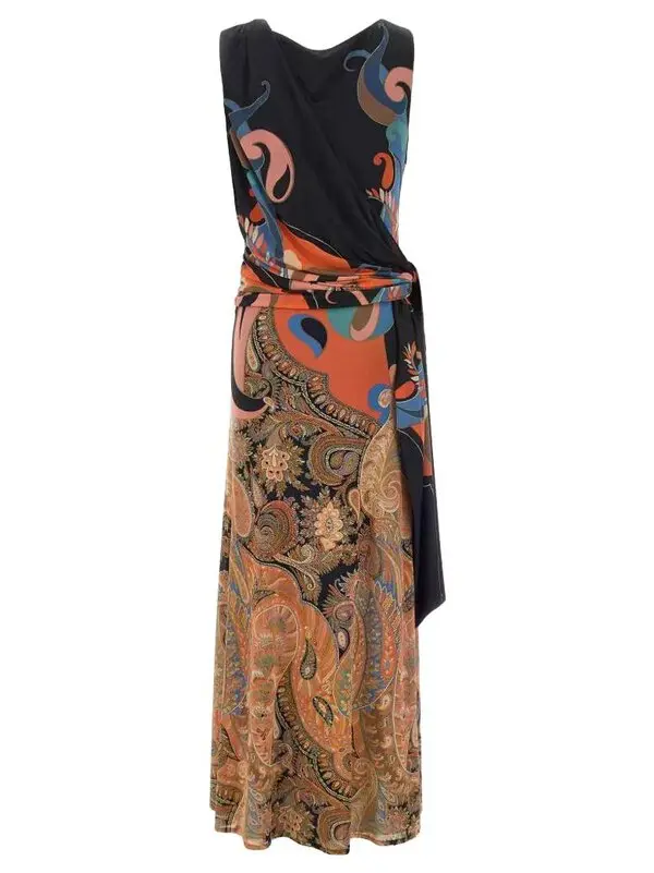 Etro Paisley-print Gathered Midi Dress - Black
