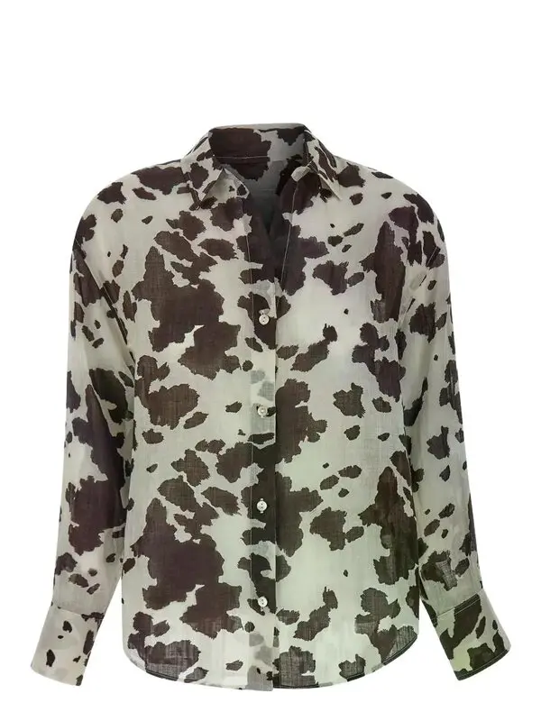 MC2 SAINT BARTH Cristal Cow-print Ramie Shirt - Neutrals