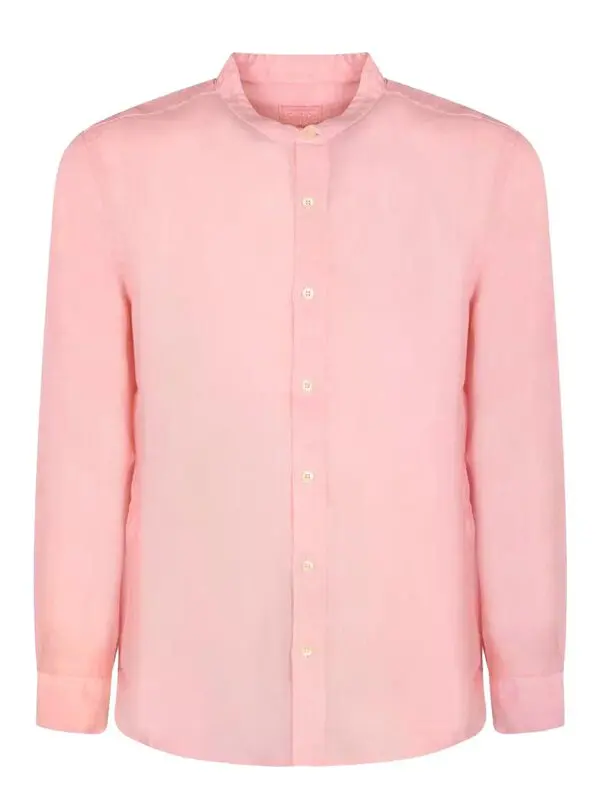 120% Lino Band-collar Long-sleeve Shirt - Pink