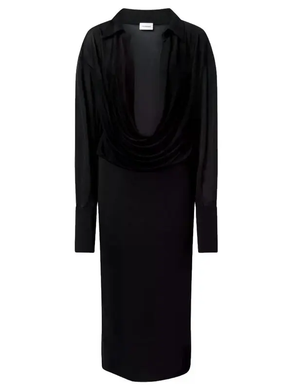 Andamane Lilia Draped Neck Midi Dress - Black
