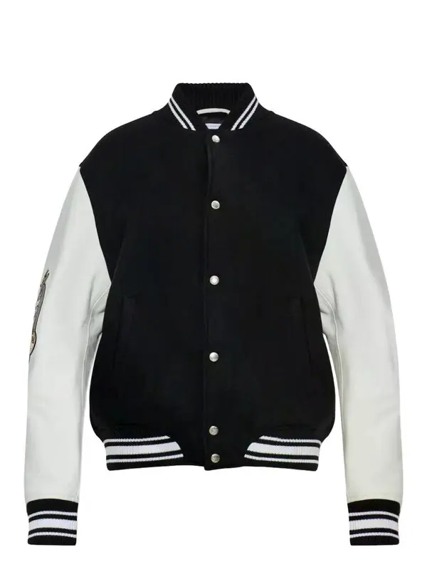 Off-White Logo Embroidered Leather Sleeve Jacket - Black