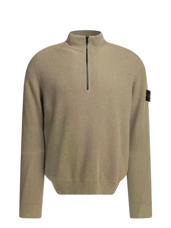 Stone Island Ribbed Knit Quarter-zip Sweatshirt - Neutrals