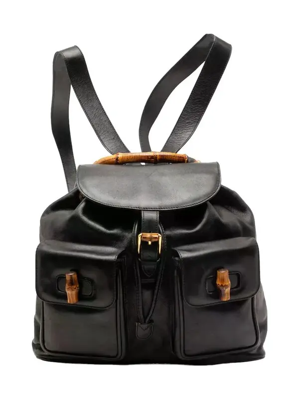 Gucci Calfskin Bamboo Drawstring Backpack - Black