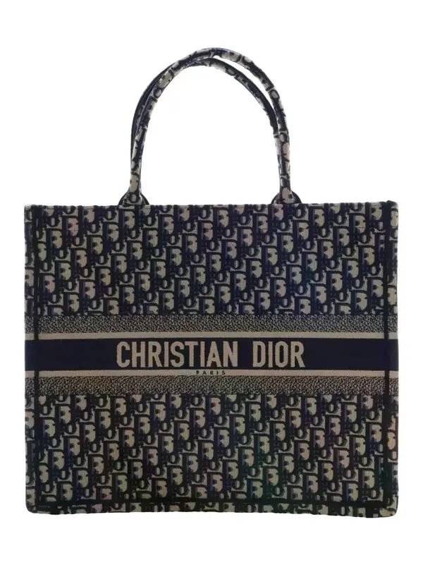 Dior Large Oblique Embroidered Canvas Book Tote Bag - Blue