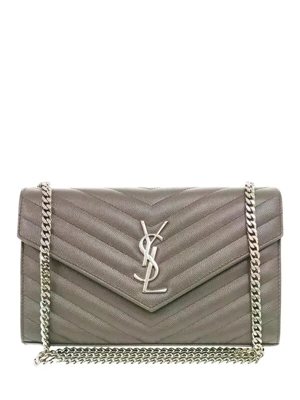 Saint Laurent Grain De Poudre Matelassé Chevron Classic Cassandre Chain Wallet Crossbody Bag - Brown