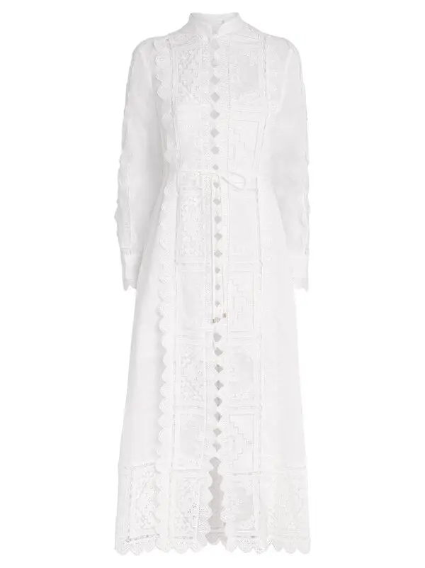 Zimmermann Ramie Lace Aster Midi Dress - Ivory