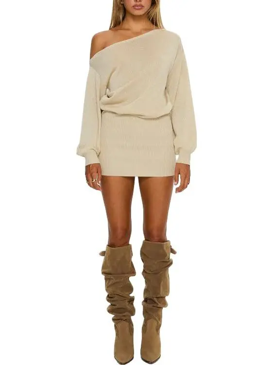 Princess Polly Johannah Metallic One-shoulder Long Sleeve Minidress - Gold