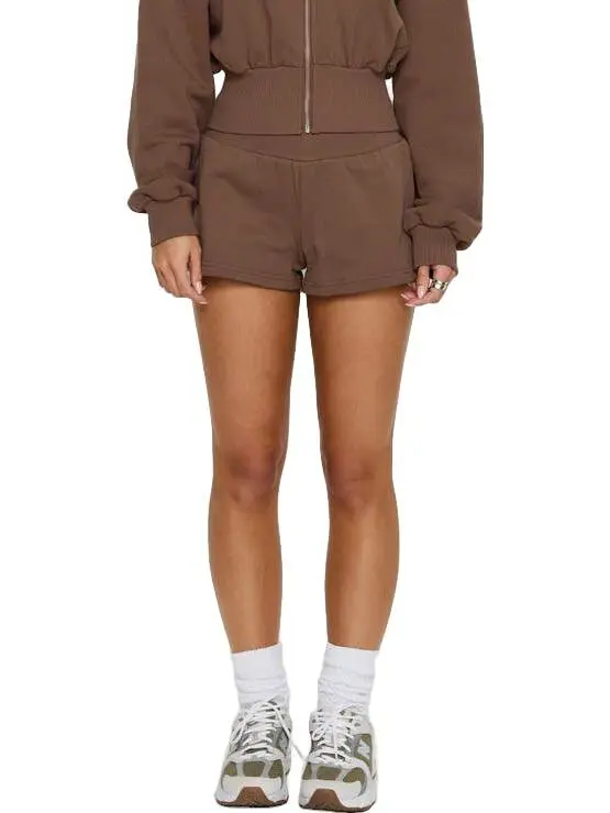 Princess Polly Daybreak Rib Waist Shorts - Cocoa