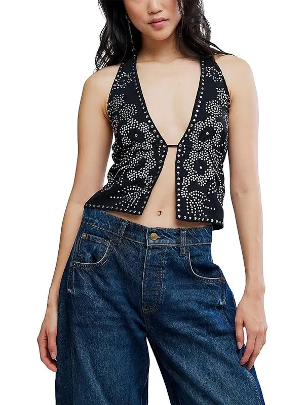 Free People Kenzie Studded Halter Top - Black