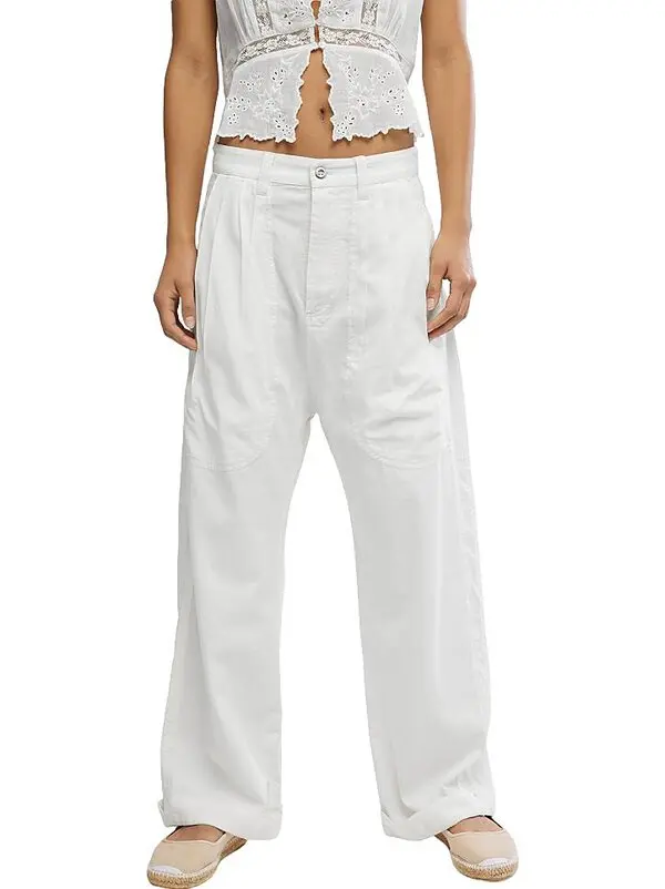 Free People Clover Dropped Wide Leg Pants - Tofu