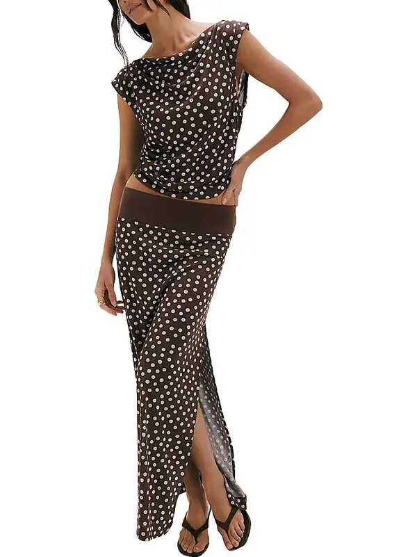 Free People Heat Wave Polka Dot Top And Maxi Skirt Set - Chocolate