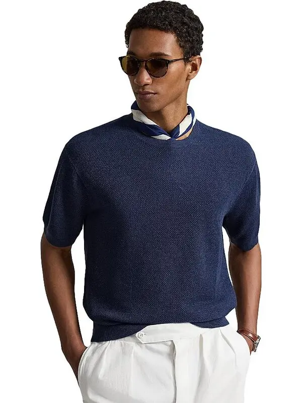 Polo Ralph Lauren Pique Knit Linen Short-sleeve Sweater - Navy