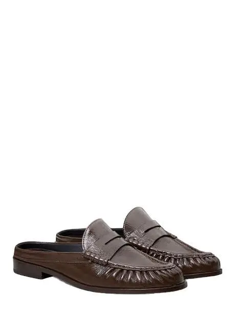 REFORMATION Francine Loafer Mule - Espresso Crinkle Patent