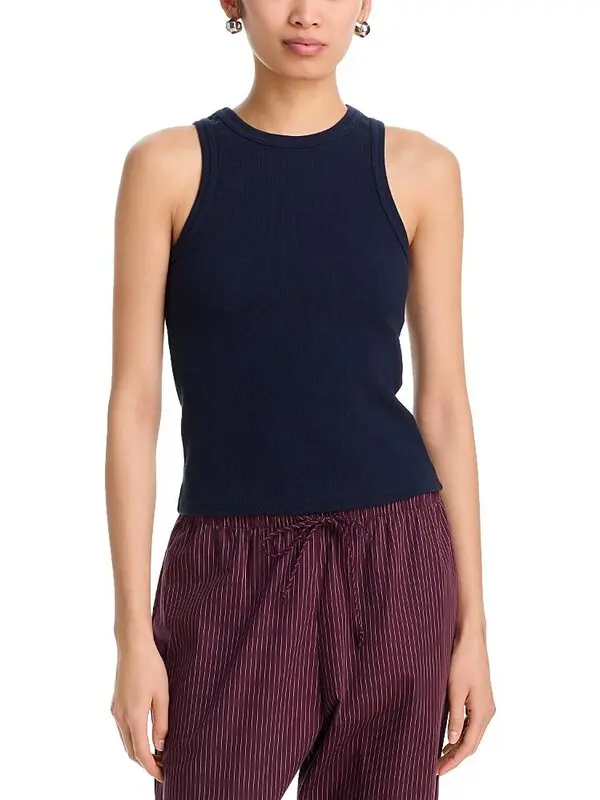 PERFECTWHITETEE Daphne Ribbed High Neck Tank - Navy
