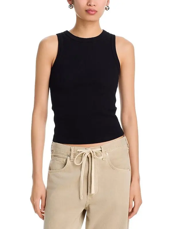 PERFECTWHITETEE Daphne Ribbed High Neck Tank - True Black