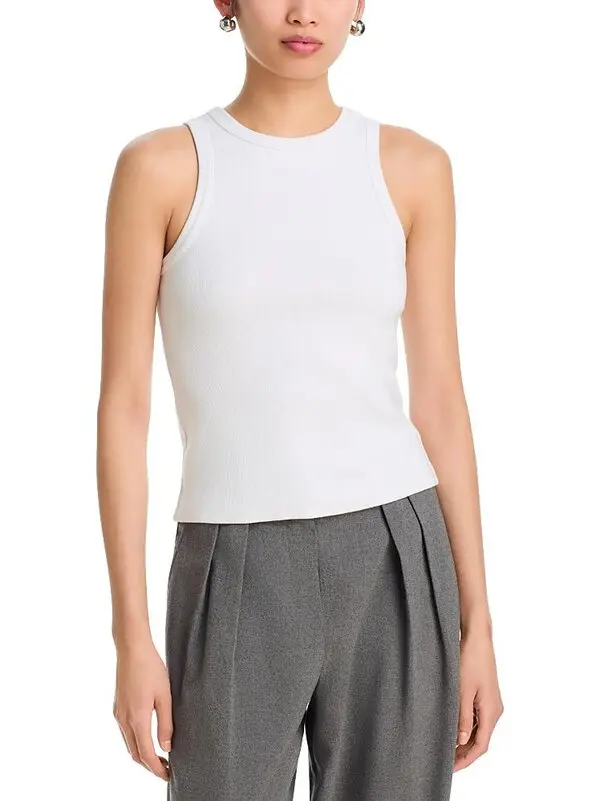 PERFECTWHITETEE Daphne Ribbed High Neck Tank - White
