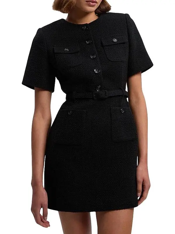 Karen Millen Belted Tweed Mini Dress - Black