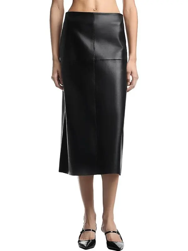 Emporio Armani Leather Midi Skirt - Black Beauty
