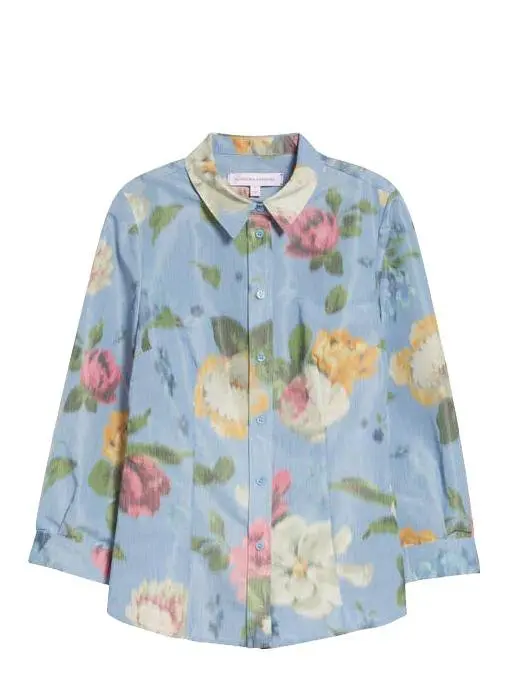 Carolina Herrera Ana Chiné Floral Print Button-up Shirt - Cloudy Blue Multi