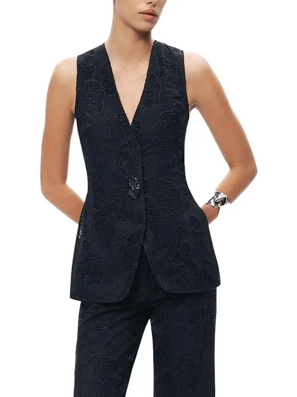 NOCTURNE Textured Floral Lace Vest - Black