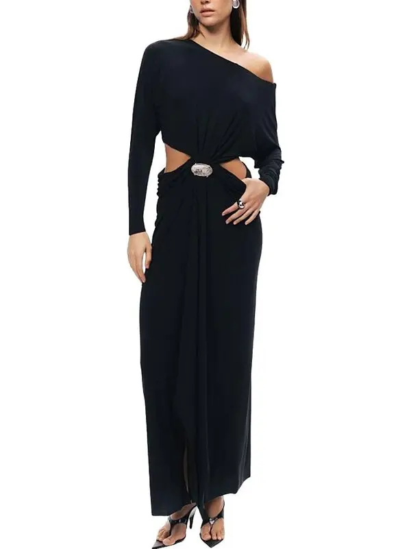 NOCTURNE One-shoulder Cut-out Maxi Dress - Black
