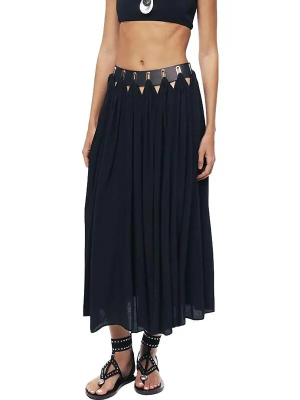NOCTURNE Pleated Midi Skirt With Ring Detail - Black