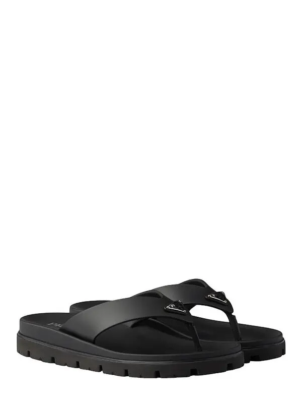 Prada Rubber Thong Sandals With Lug Sole - Black