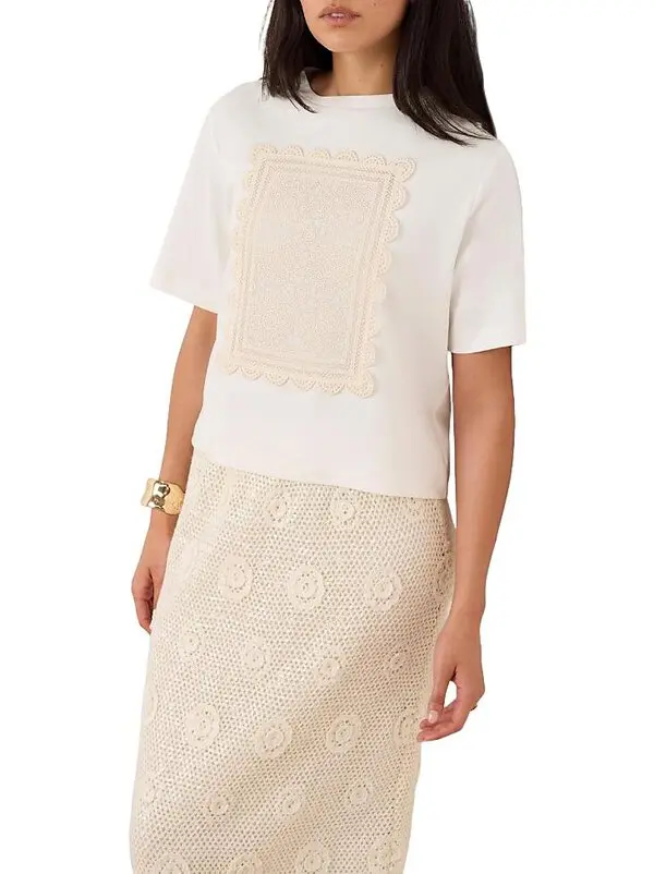 Mint Velvet Crochet Panel T-shirt - Ivory