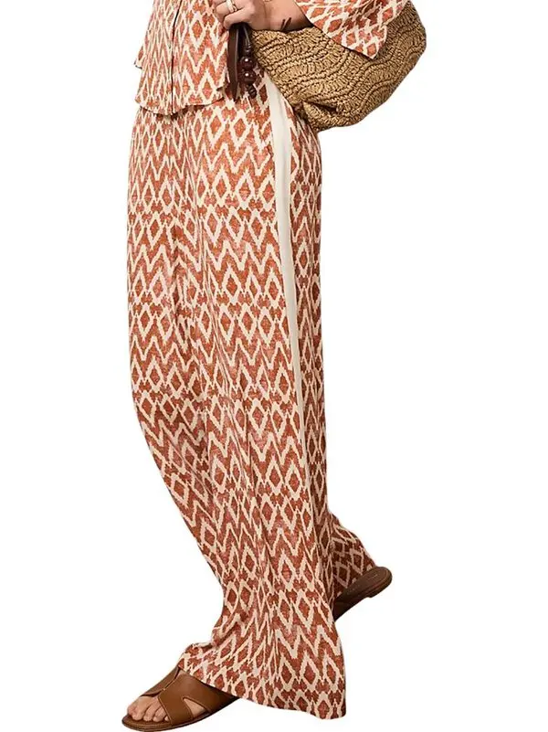 Mint Velvet Geo Print Wide Leg Trousers - Orange