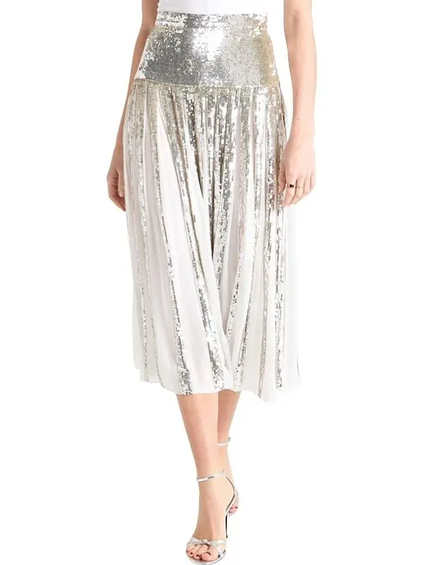TEMPERLEY LONDON Filigree Sequin Embellished Midi Skirt - Silver