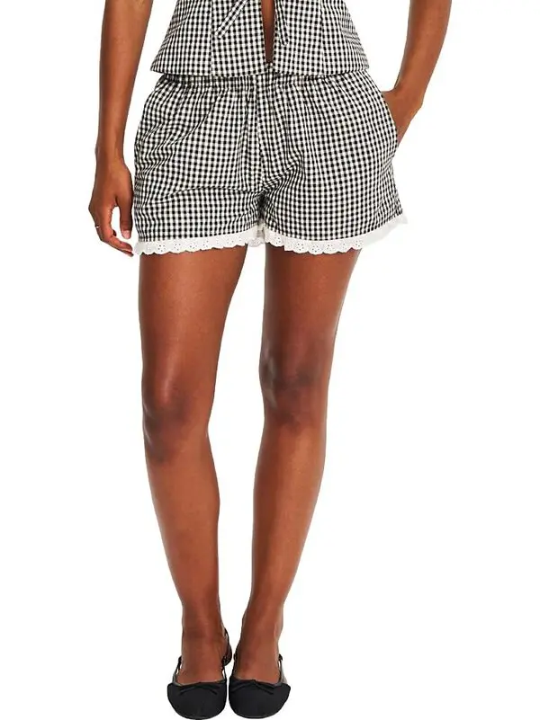 MISS CIRCLE Qutayla Gingham Lace Trim Shorts - Black
