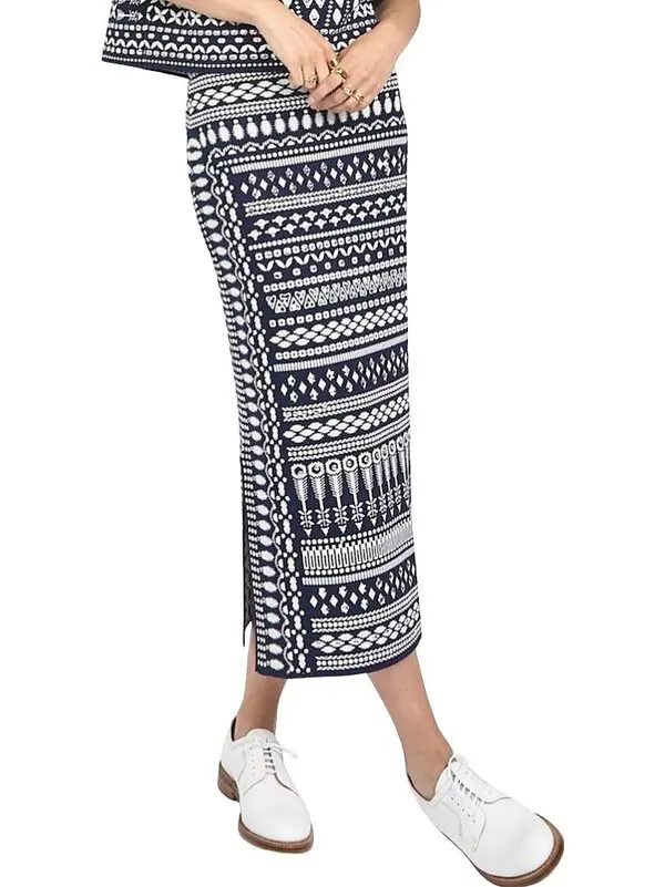 TEMPERLEY LONDON Tlalli Knit Skirt With Metallic Stud Embellishments - Navy Silver
