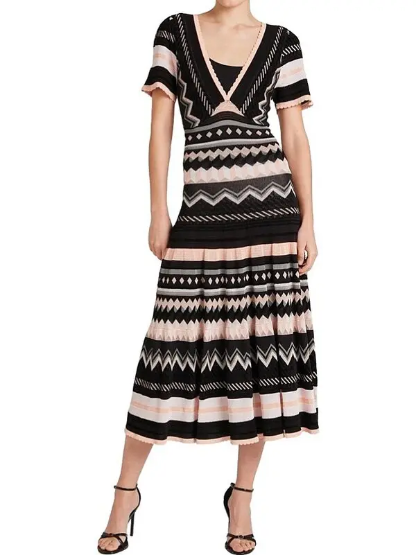 TEMPERLEY LONDON Meryl V-neck Knit Dress - Pink/black