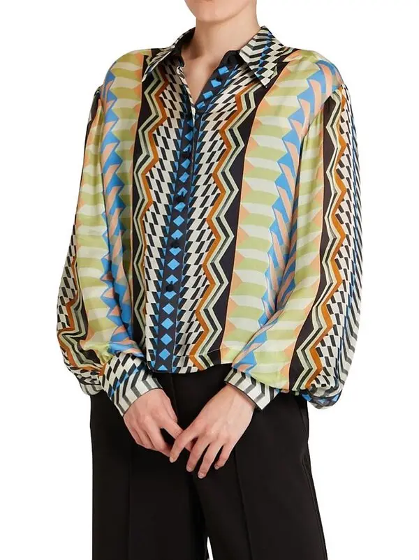 TEMPERLEY LONDON Meryl Geometric Print Shirt - Provence Blue Mix