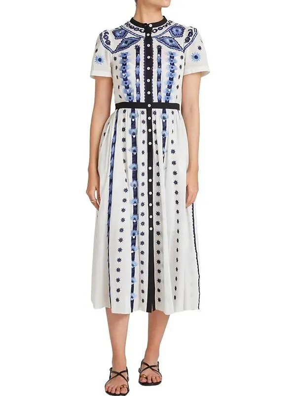 TEMPERLEY LONDON Edith Embroidered Shirt Dress - White/blue