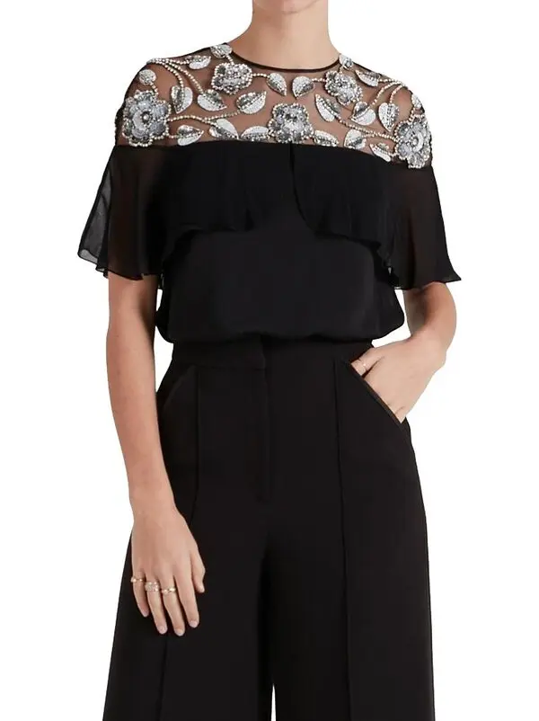 TEMPERLEY LONDON Lana Embellished Crepe Satin Top - Black