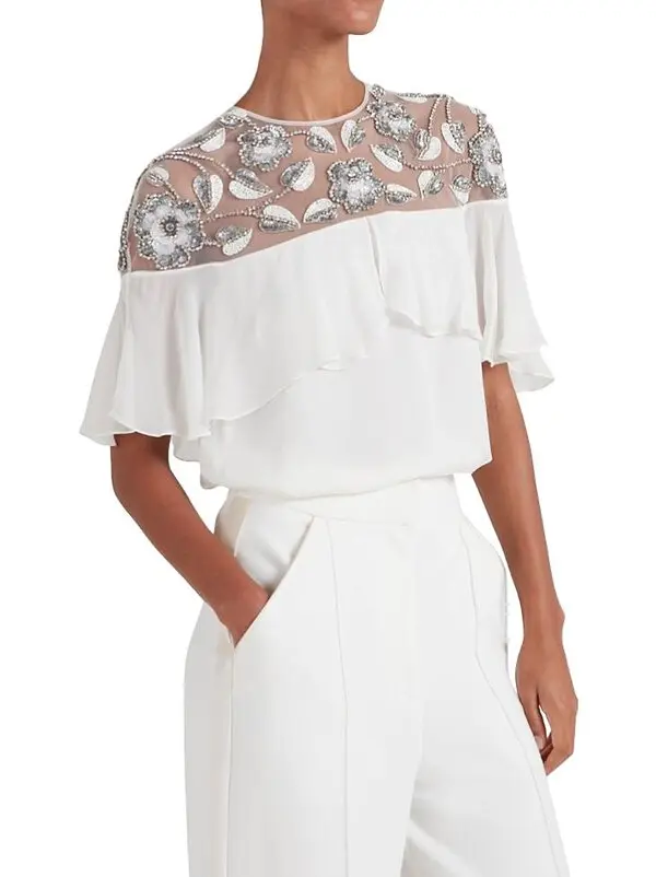 TEMPERLEY LONDON Lana Embellished Crepe Satin Top - White