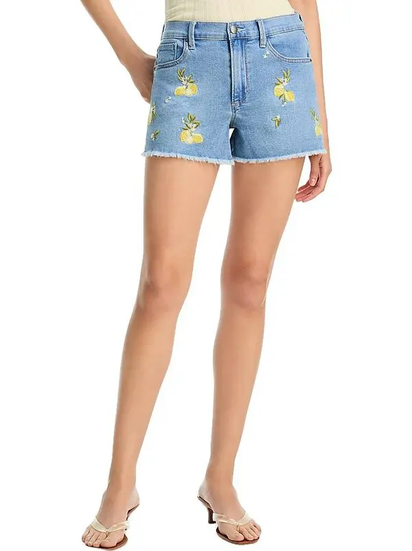 Aqua Embroidered Lemon Denim Shorts - Medium Wash