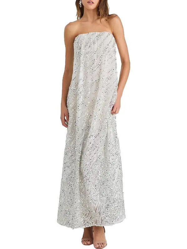 HELSI Margot Strapless Sequin Maxi Dress - Silver / Off White