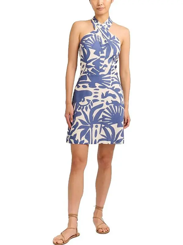 CARTOLINA Moran Dress With Halterneck And Printed Pattern - Coastal Indigo