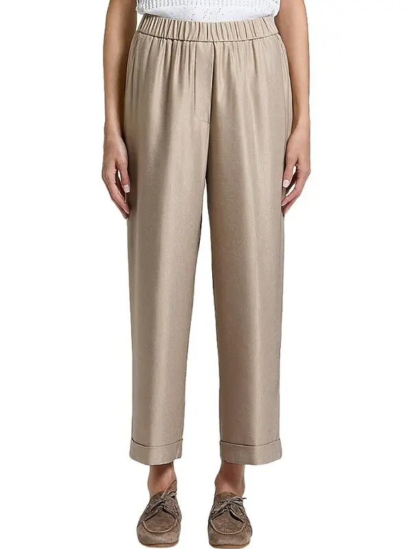 Peserico Elasticated Waist Linen Blend Cuffed Pants - Seaside Sand Beige
