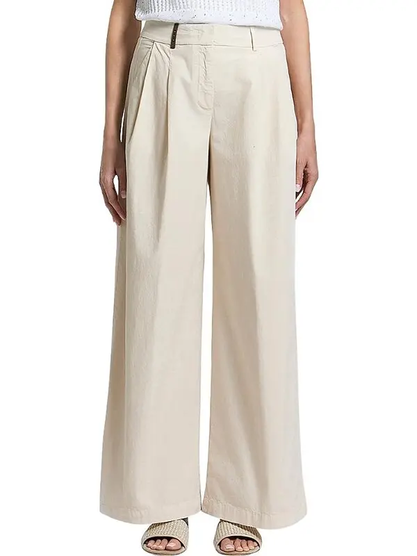 Peserico Double Pleated Wide Leg Pants - Pampas Flower White