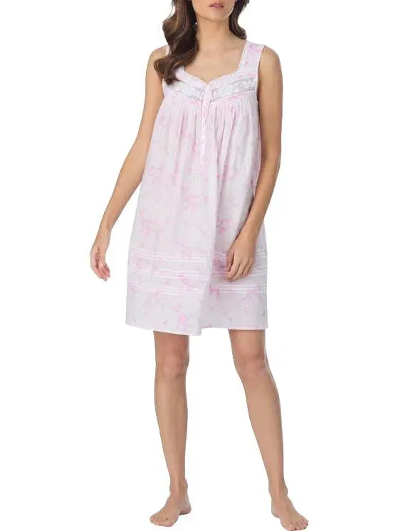 Eileen West Sleeveless Cotton Lawn Short Chemise - Rose Print