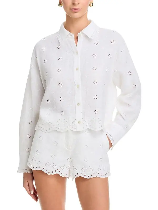 LoveShackFancy Delano Linen Blouse - Optic White