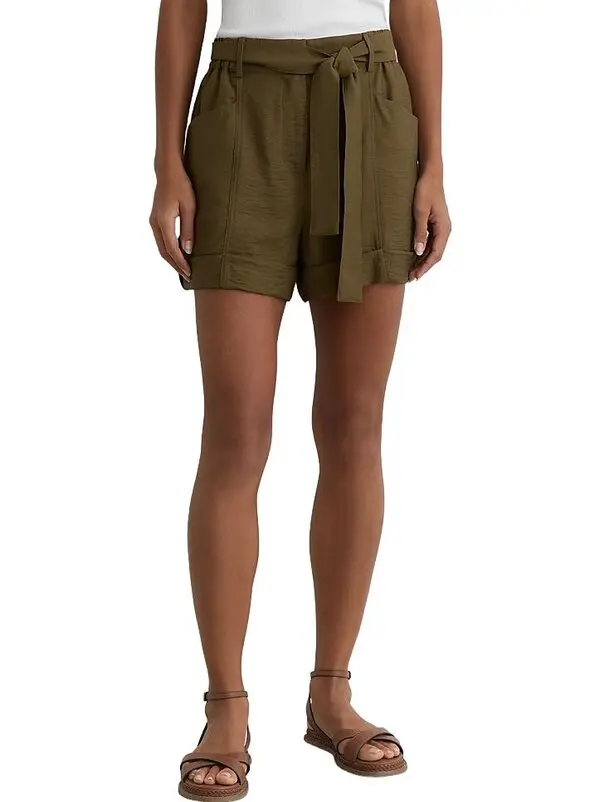 REISS Avril Textured Tie-waist Shorts - Khaki Green
