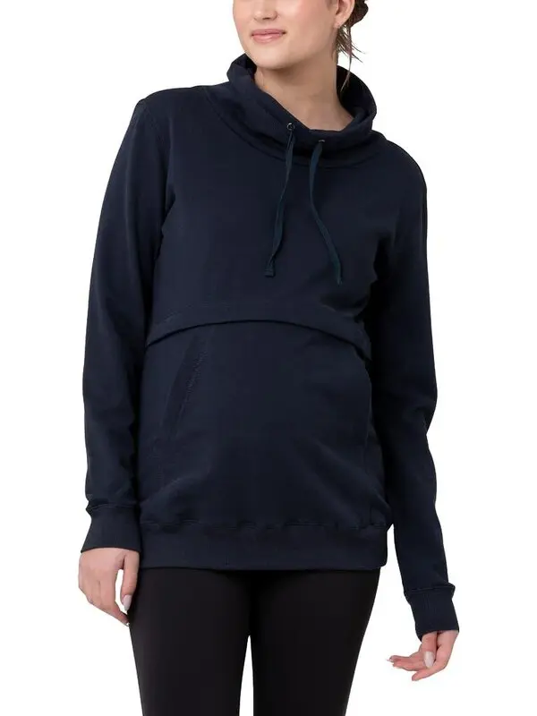 RIPE MATERNITY Joey Nursing Jumper With Funnel Neck And Drawstring - Navy